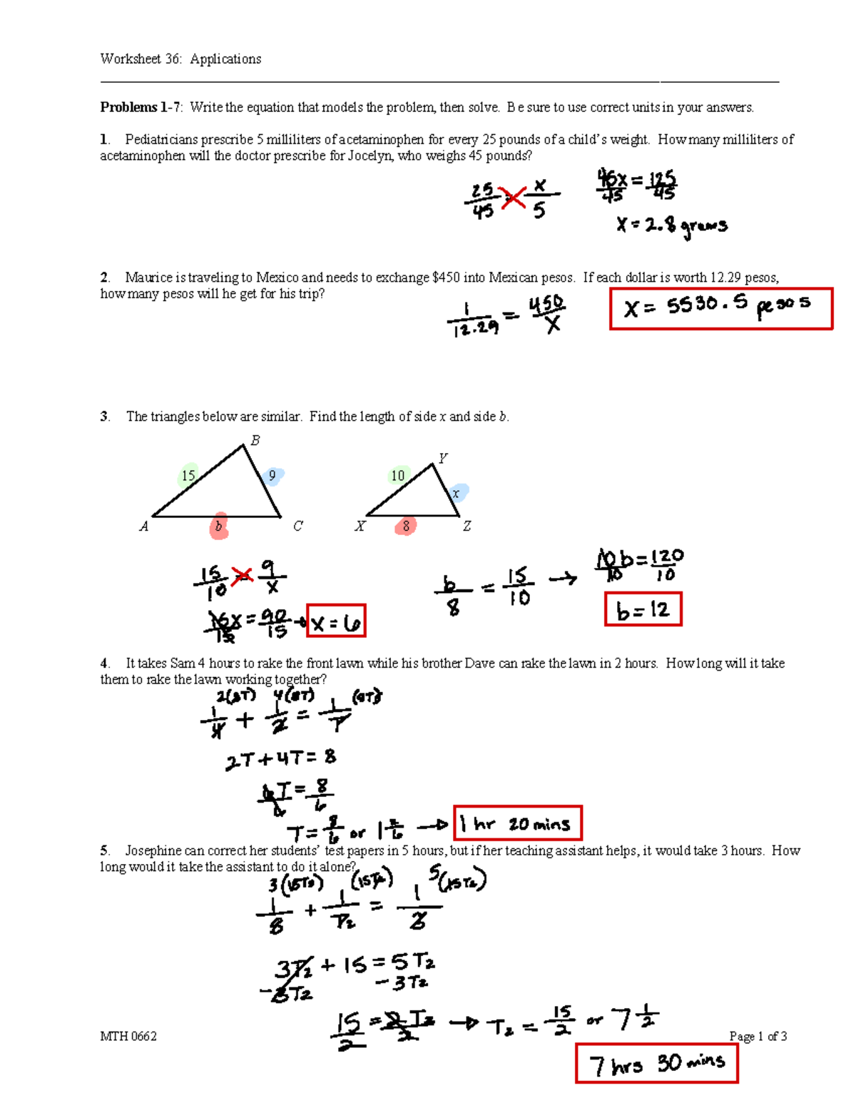 Worksheet 36- Exam Review - MTH 0662 Page 1 of 3 Worksheet 36 ...