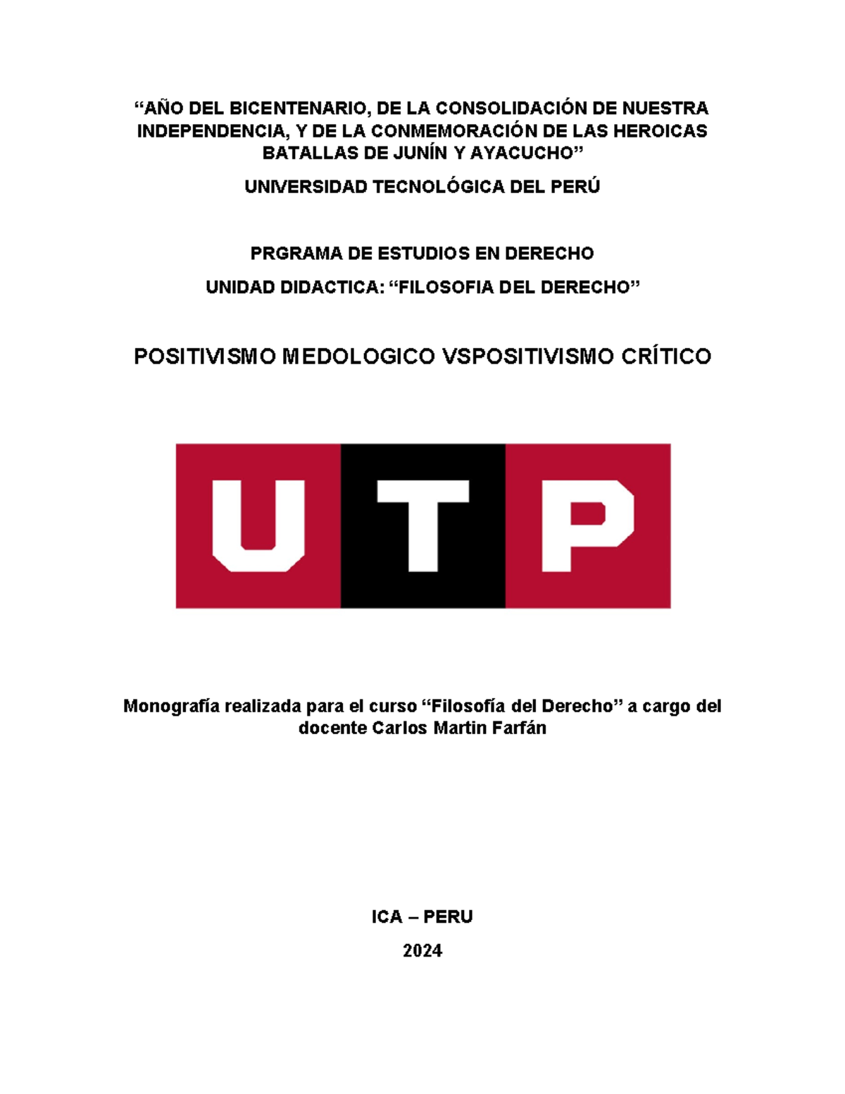 positivismo critico - “AÑO DEL BICENTENARIO, DE LA CONSOLIDACIÓN DE ...