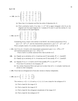 MATH 554 Prob 11 - Problem questions given in Class, Professor Carl Cowen - 17 April 3 Let A = 0 ...
