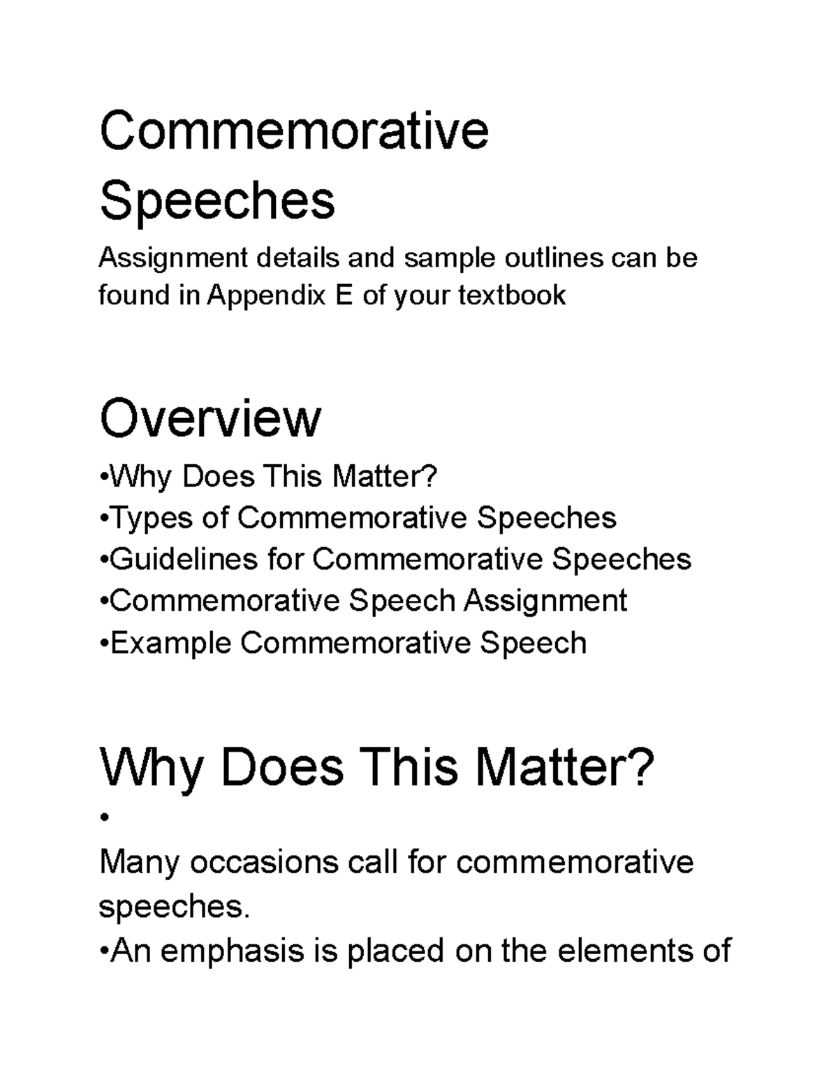 Commemorative Speeches - Commemorative Speeches Assignment details and ...