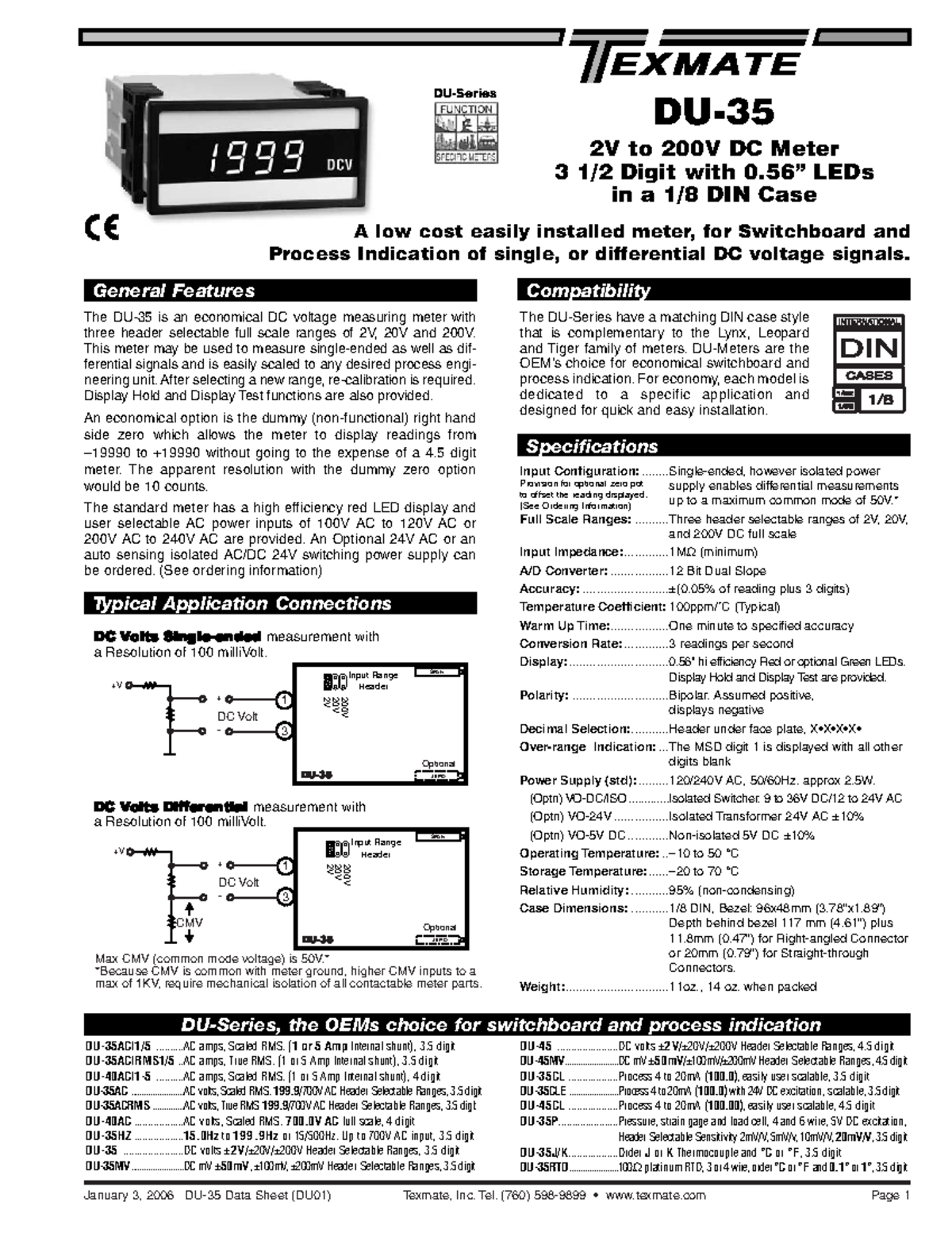 2224 Textmate DU-35 DIGITAL DISPLAY DATA SHEET - Texmate, Inc. Tel. (760) 598-9899 • texmate 3 ...