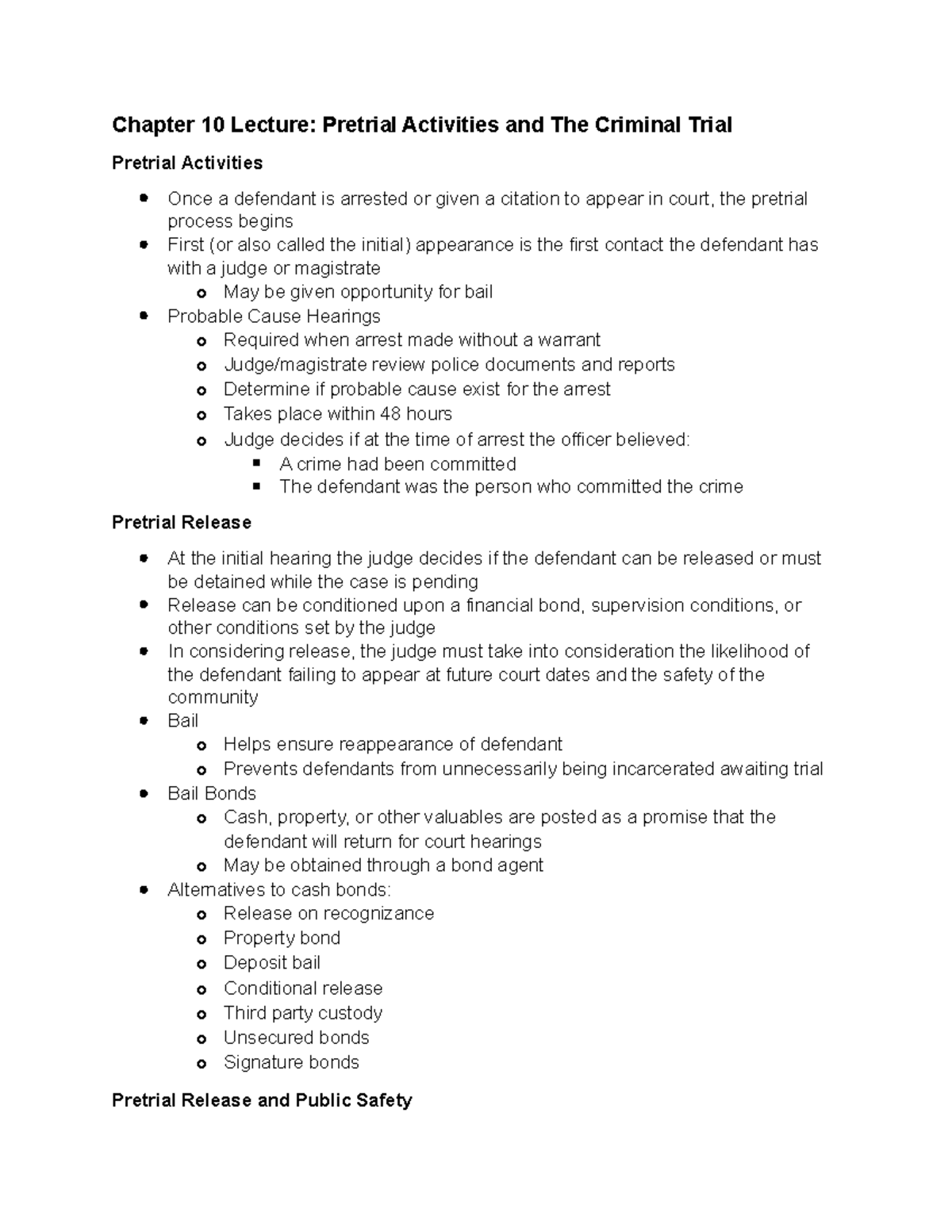 Chapter 10 Lecture Notes - Chapter 10 Lecture: Pretrial Activities and ...