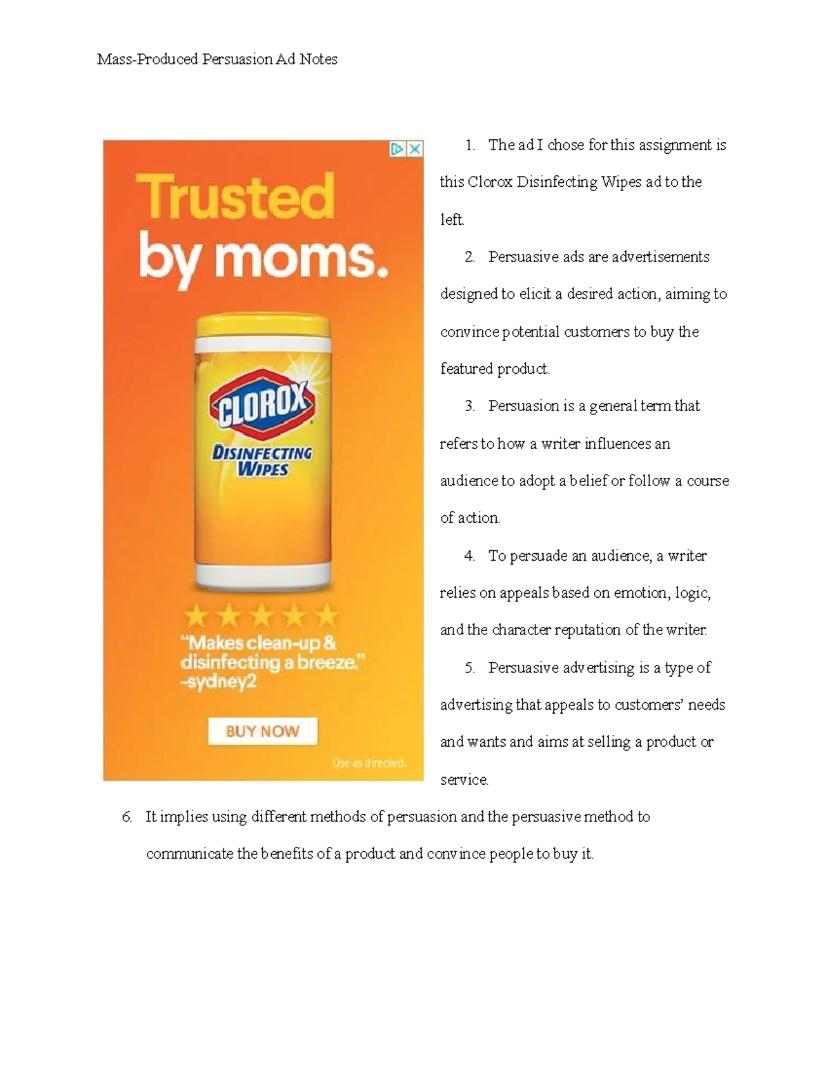 Mass-Produced Persuasion Ad Notes - The ad I chose for this assignment ...