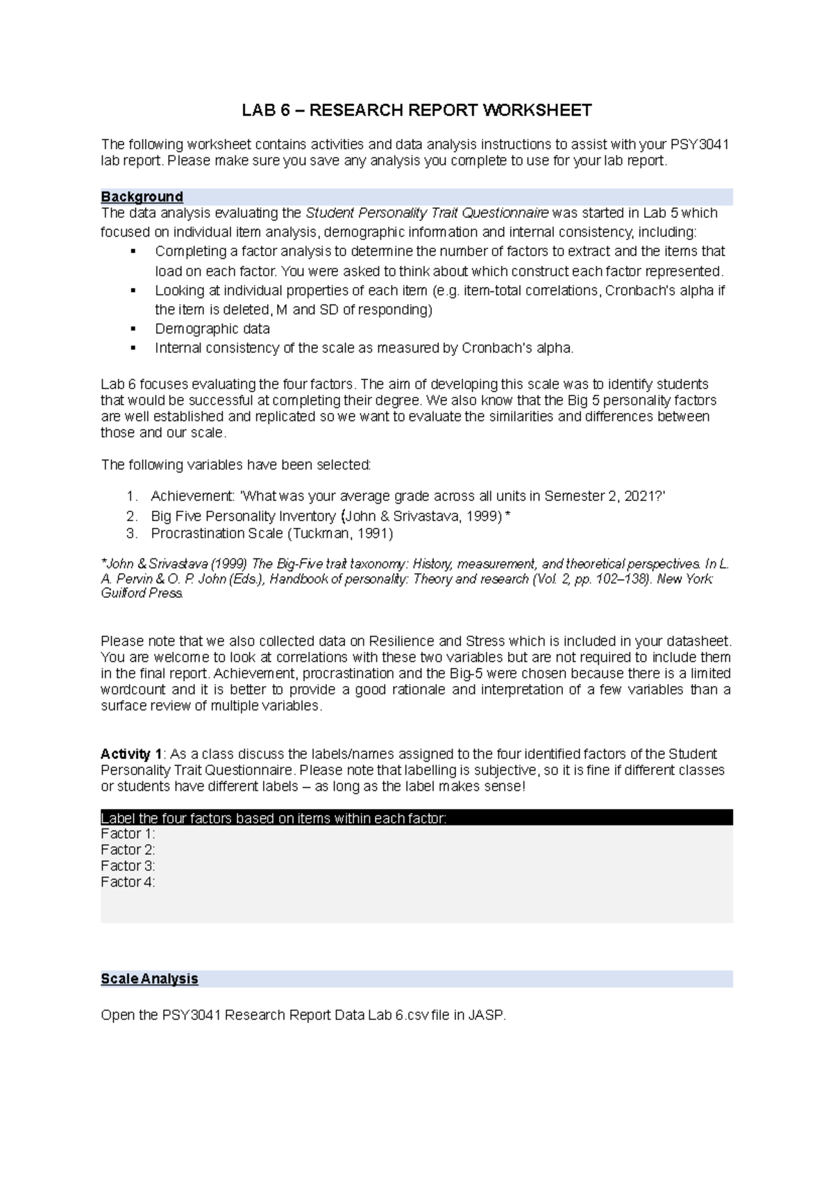LAB 6 Item Analysis Worksheet Student - LAB 6 – RESEARCH REPORT ...