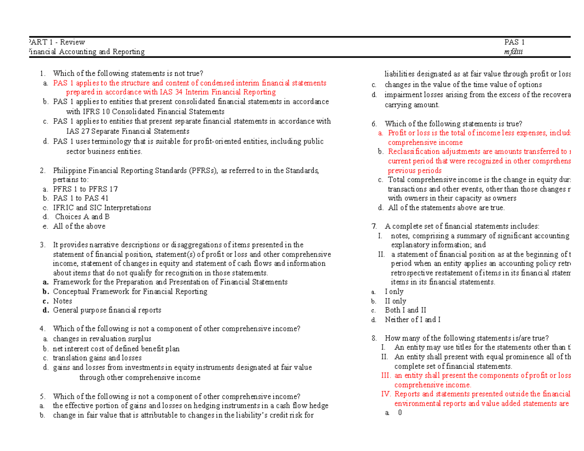 PAS 1-MCQ - PAS 1 MCQ - PART 1 - Review PAS 1 Financial Accounting and ...