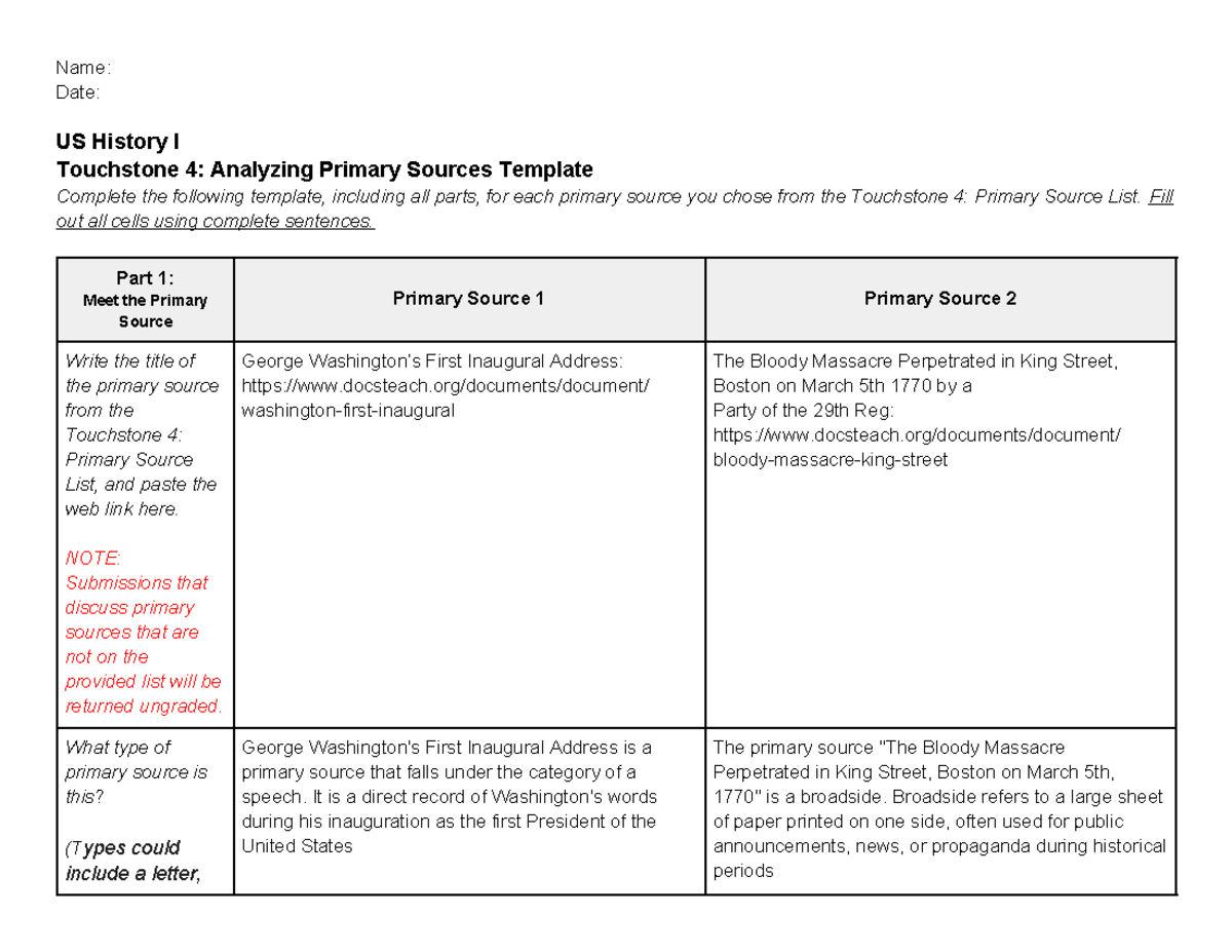 History 112 - this is for all a level students - Name: Date: US History ...