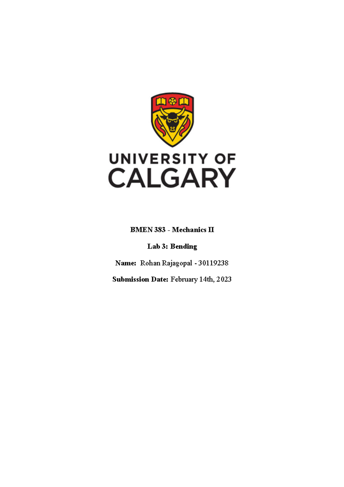 BMEN 383 Lab 3 Bending - Biomedical - BMEN 383 - Mechanics II Lab 3 ...
