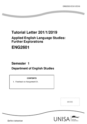ENG2611 TUT501 - TUTORIAL LETTER 501 - ENG2601 - Unisa - Studocu