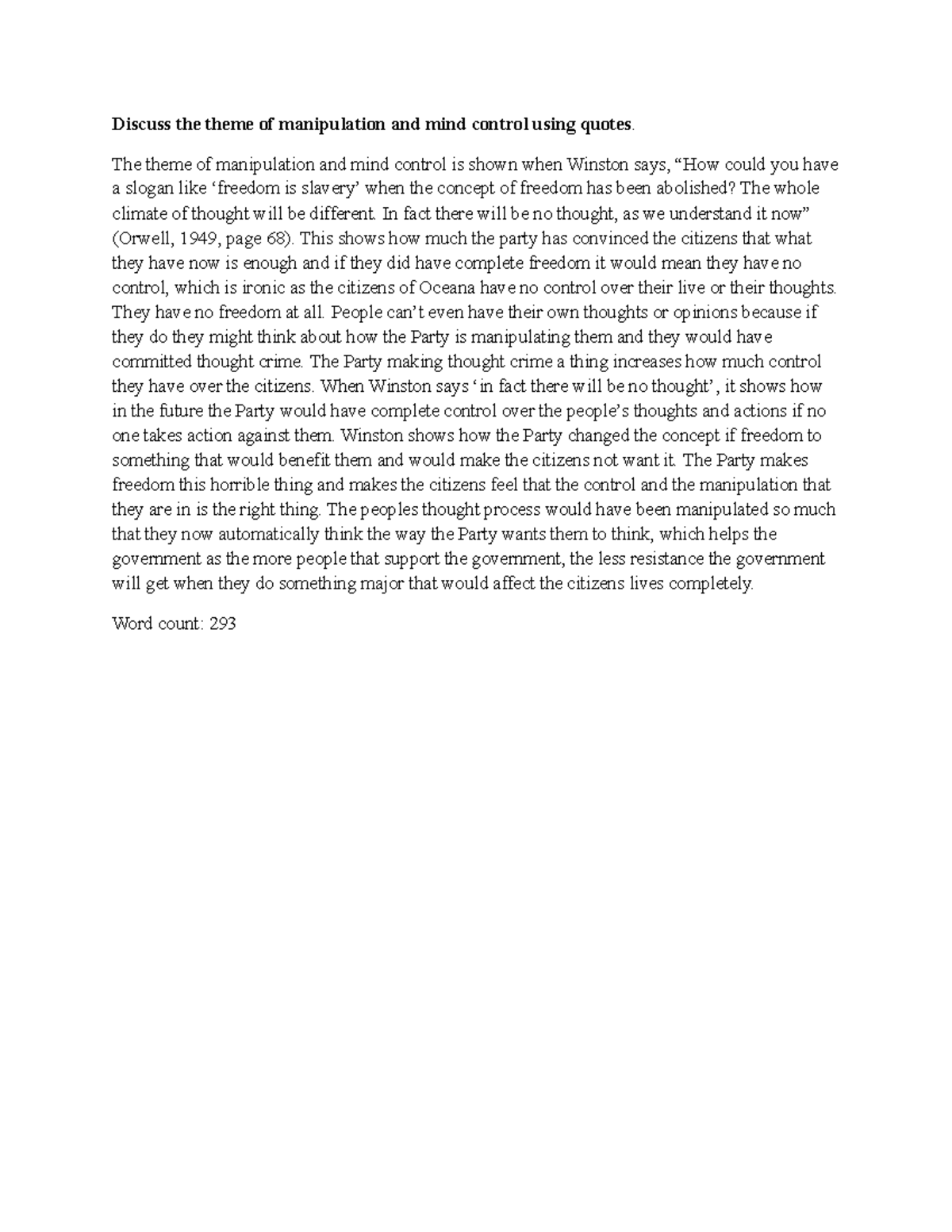 Writing Journal - this is english - Discuss the theme of manipulation ...