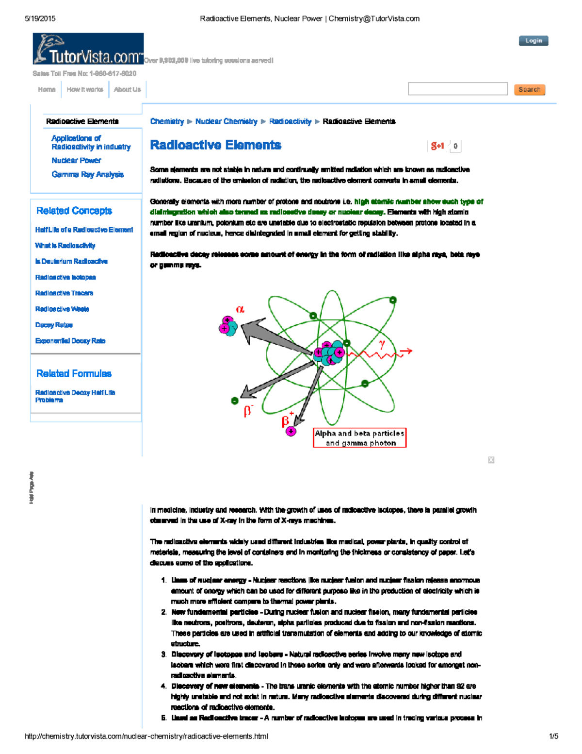 Radioactive Elements, Nu - 5/19/2015 Radioactive Elements Applications ...