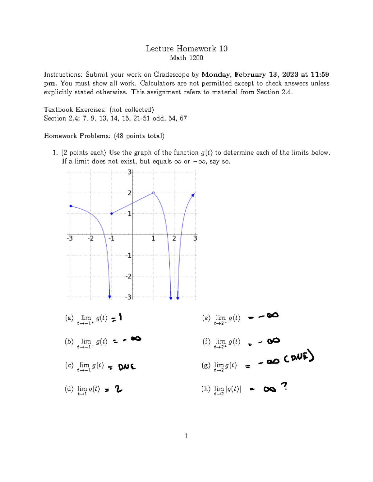 DHW 10 - Daily Homework 10 - Lecture Homework 10 Math 1200 Instructions ...