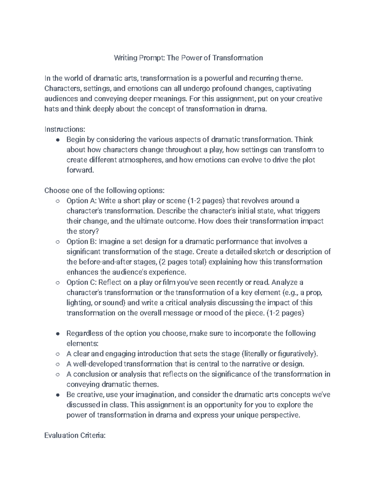 Writing Prompt The Power of Transformation - Characters, settings, and ...