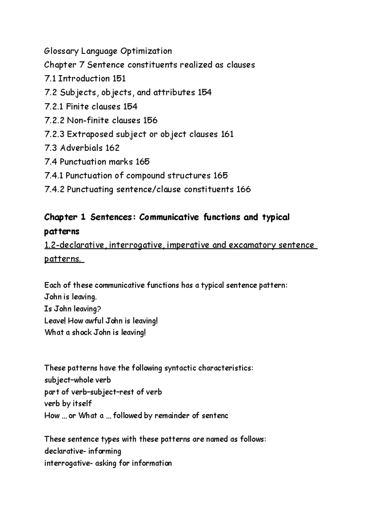 summary Language Optimization - Glossary Language Optimization Chapter 7 Sentence constituents ...