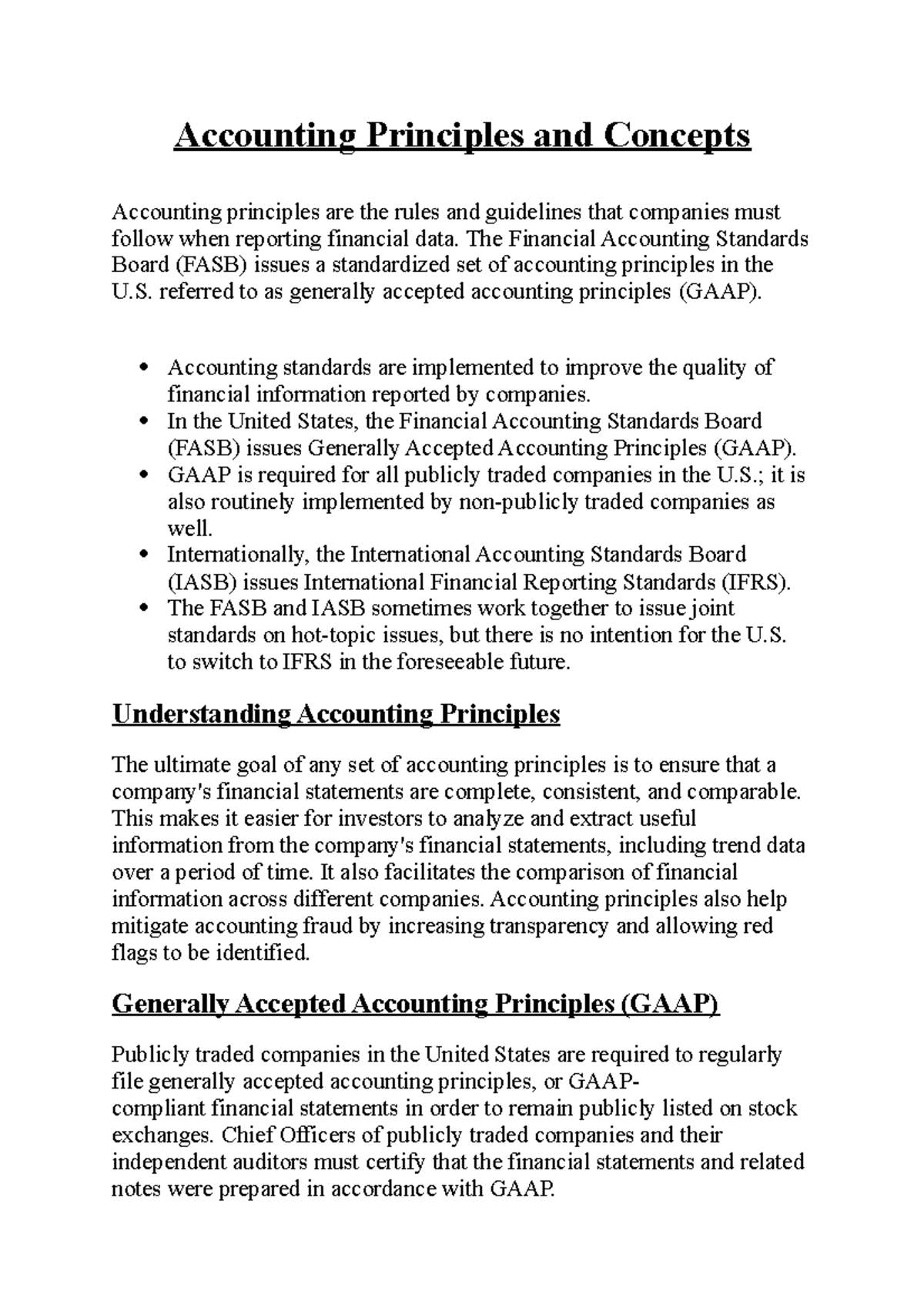 Accounting Principles And Concepts - Accounting Principles and Concepts ...