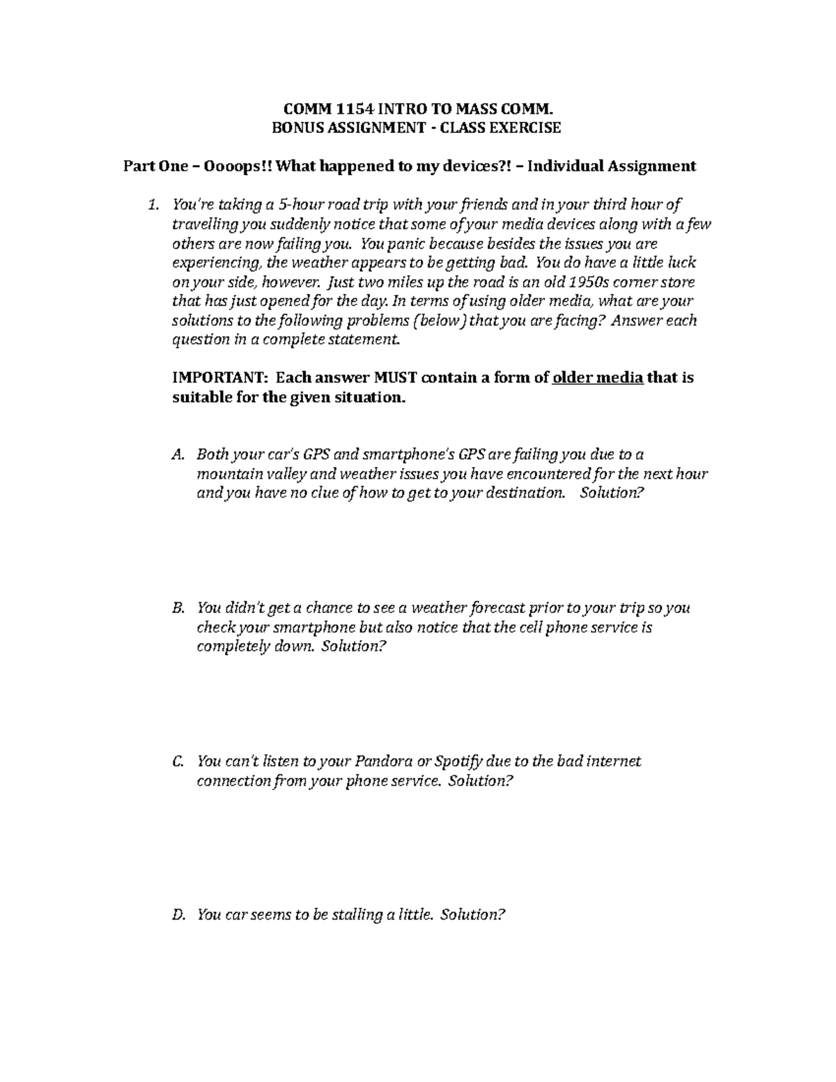 COMM 1154 - Bonus Assignment - Class Exercise - student copy - COMM 1154 INTRO TO MASS COMM ...