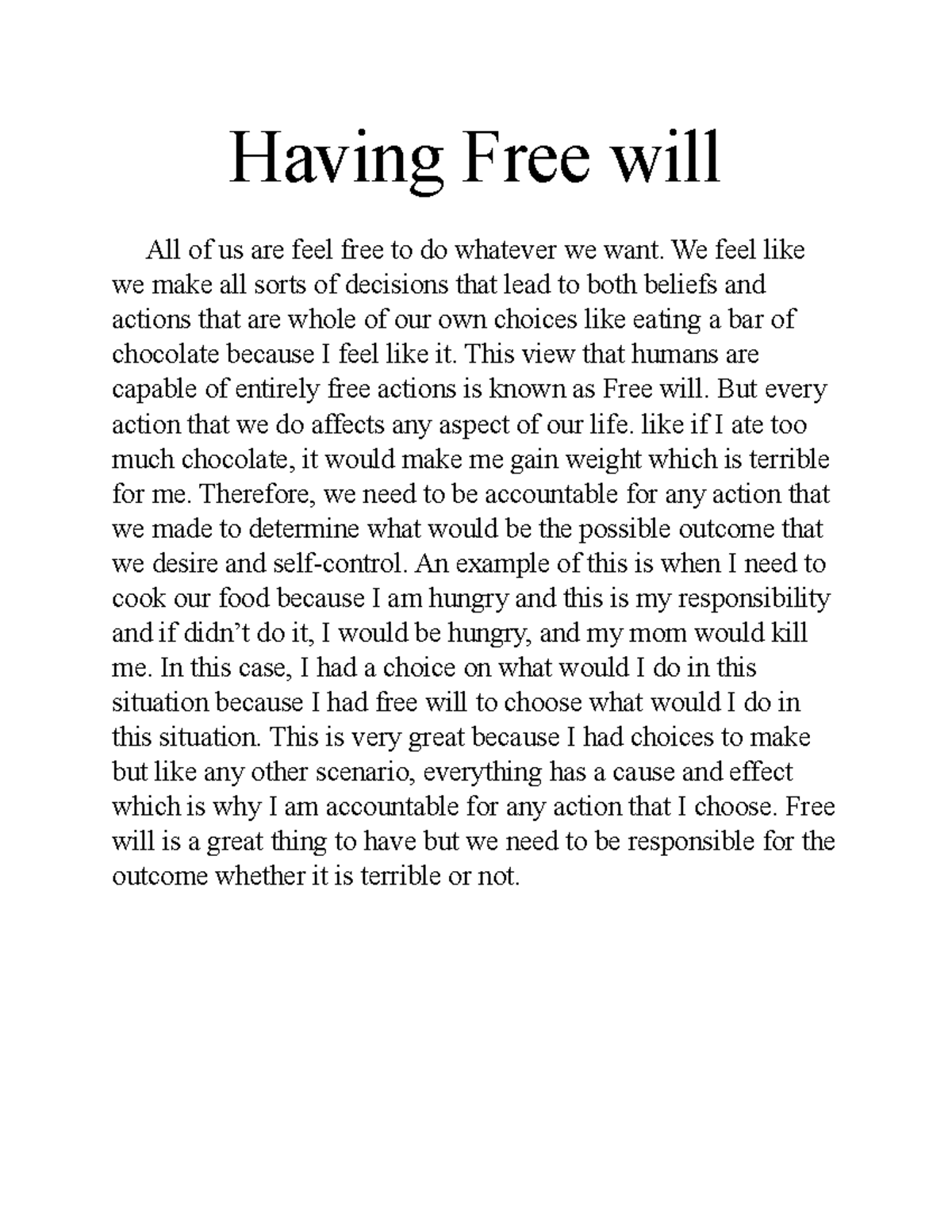 05 seat 1 - qqjdghjghdjdg - Having Free will All of us are feel free to ...