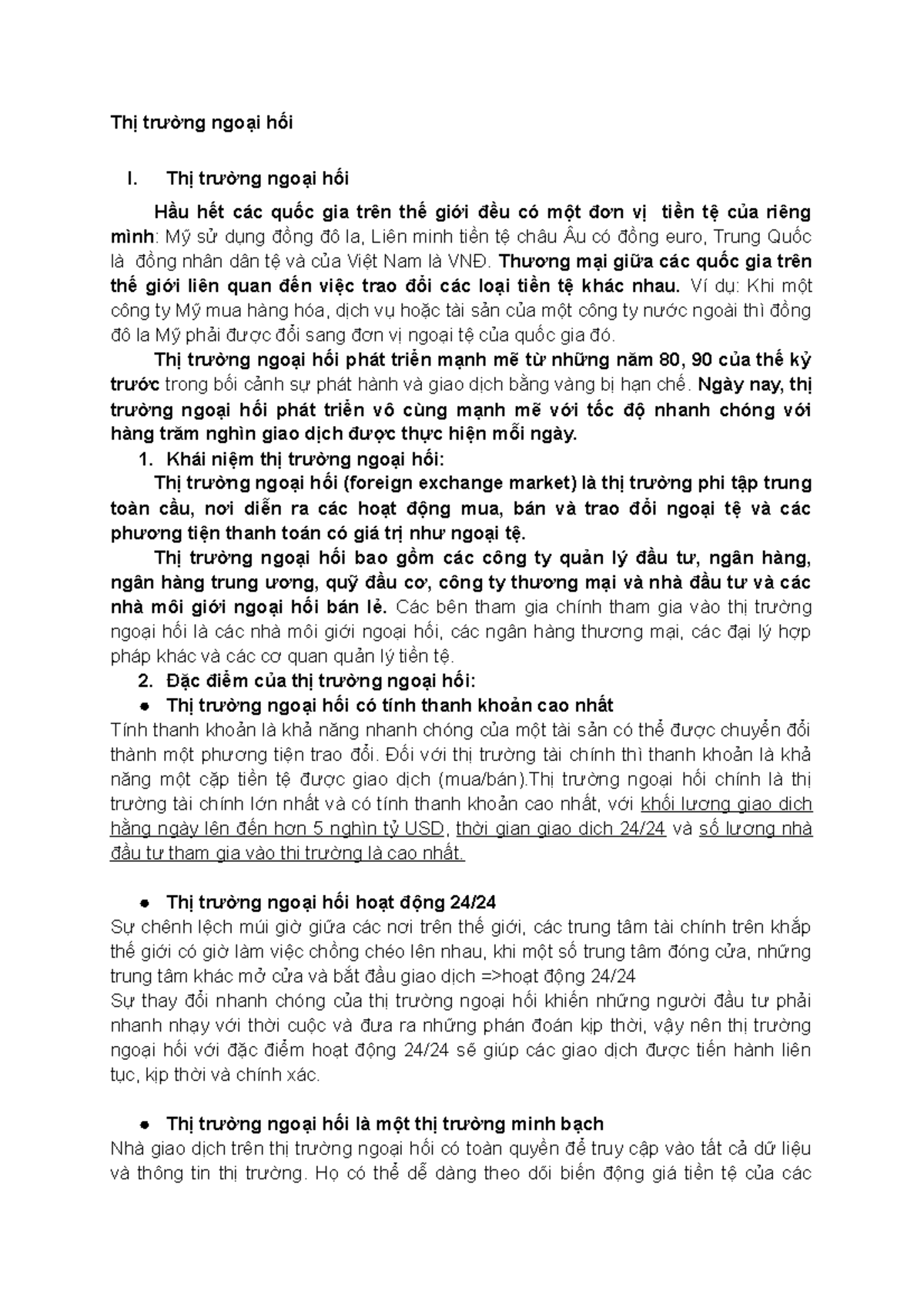 LTTC C18 - LTTC Chuong 18 thi truong ngoai hoi - Thị trường ngoại hối I. Thị trường ngoại hối ...