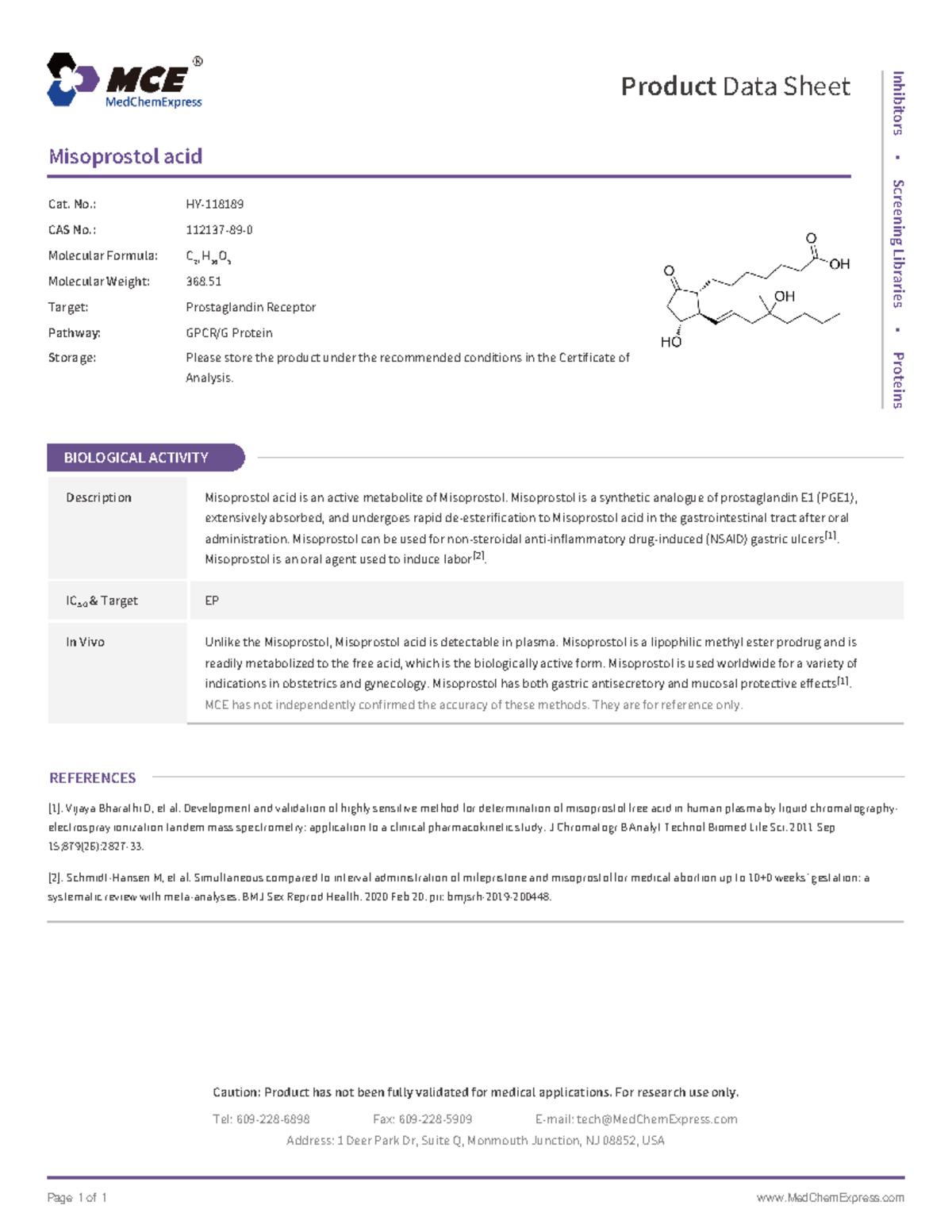 Misoprostol acid Data Sheet Med Chem Express - Misoprostol acid Cat. No ...