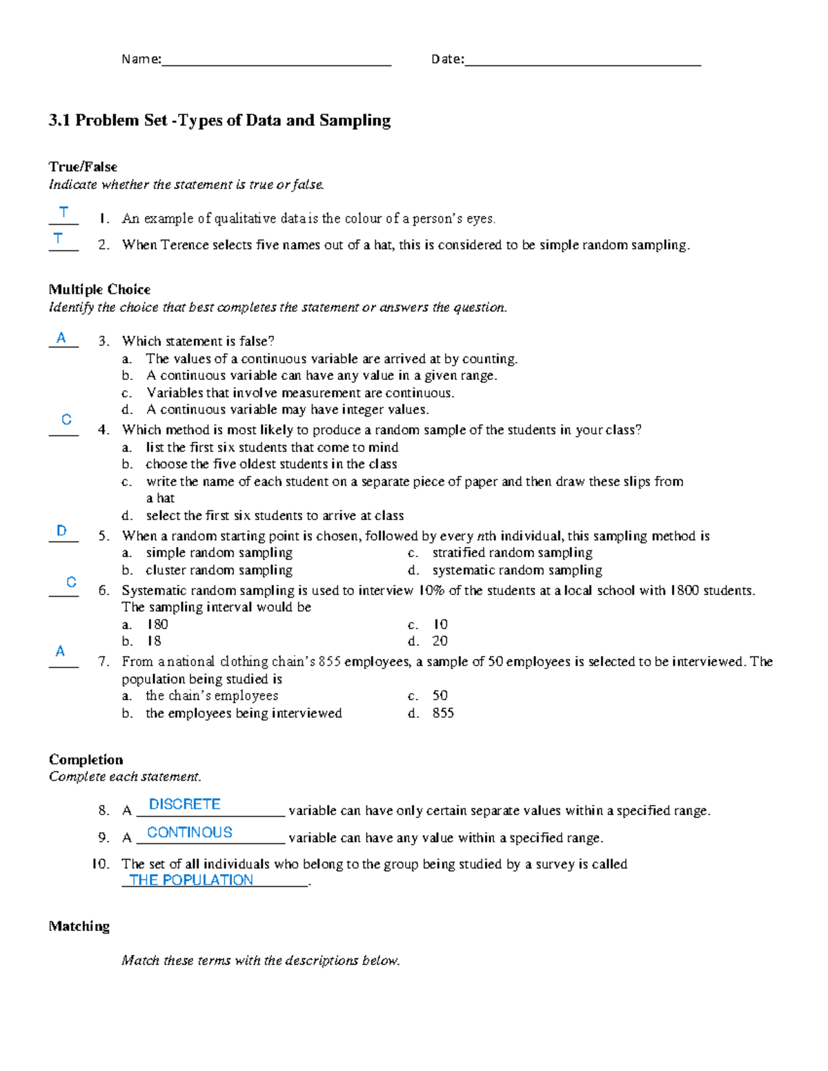 3.1 Problem Set -Types of Data and Sampling Solved - Name:_______________________________ - Studocu