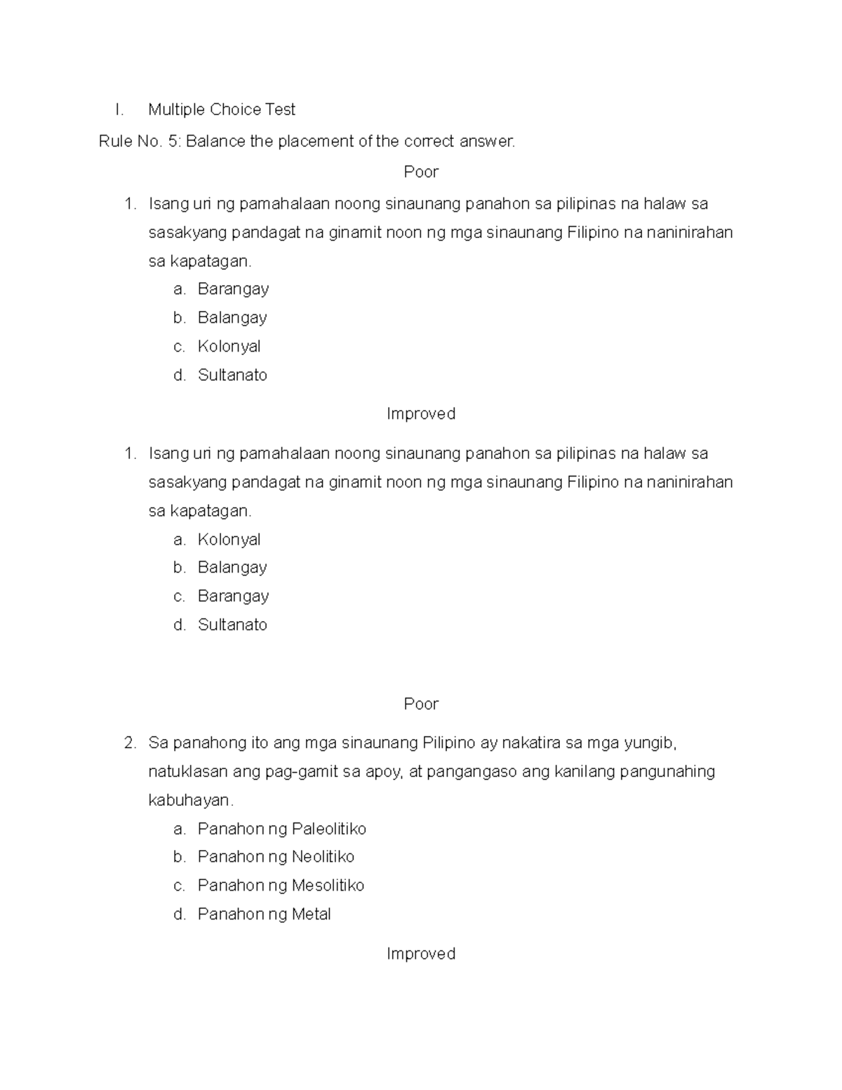 Test Construction - sana makatulong - I. Multiple Choice Test Rule No ...
