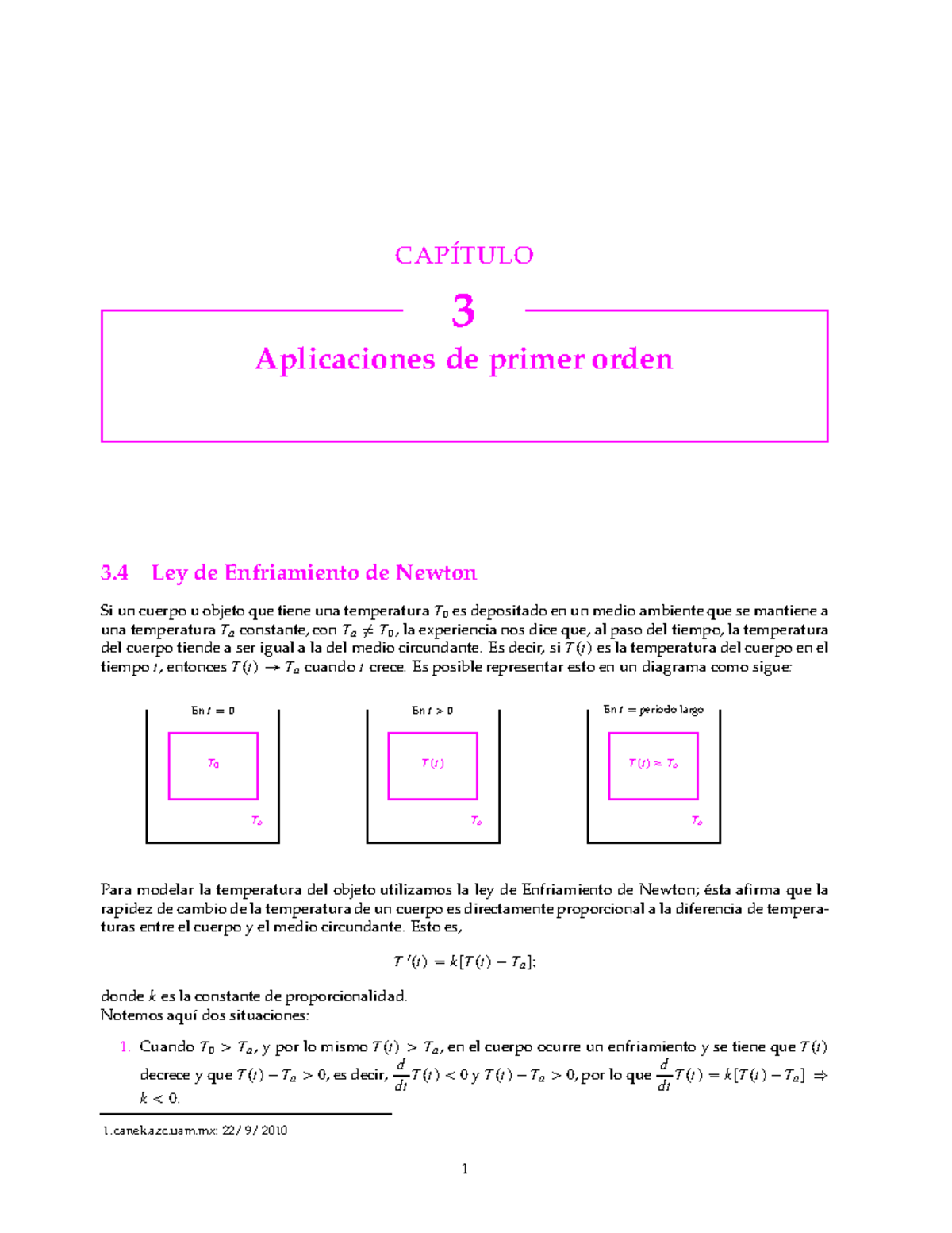 Imp Newton - EPIA FIPA Ingeniería de Alimentos - CAPÍTULO 3 Aplicaciones de primer orden 3 Ley ...