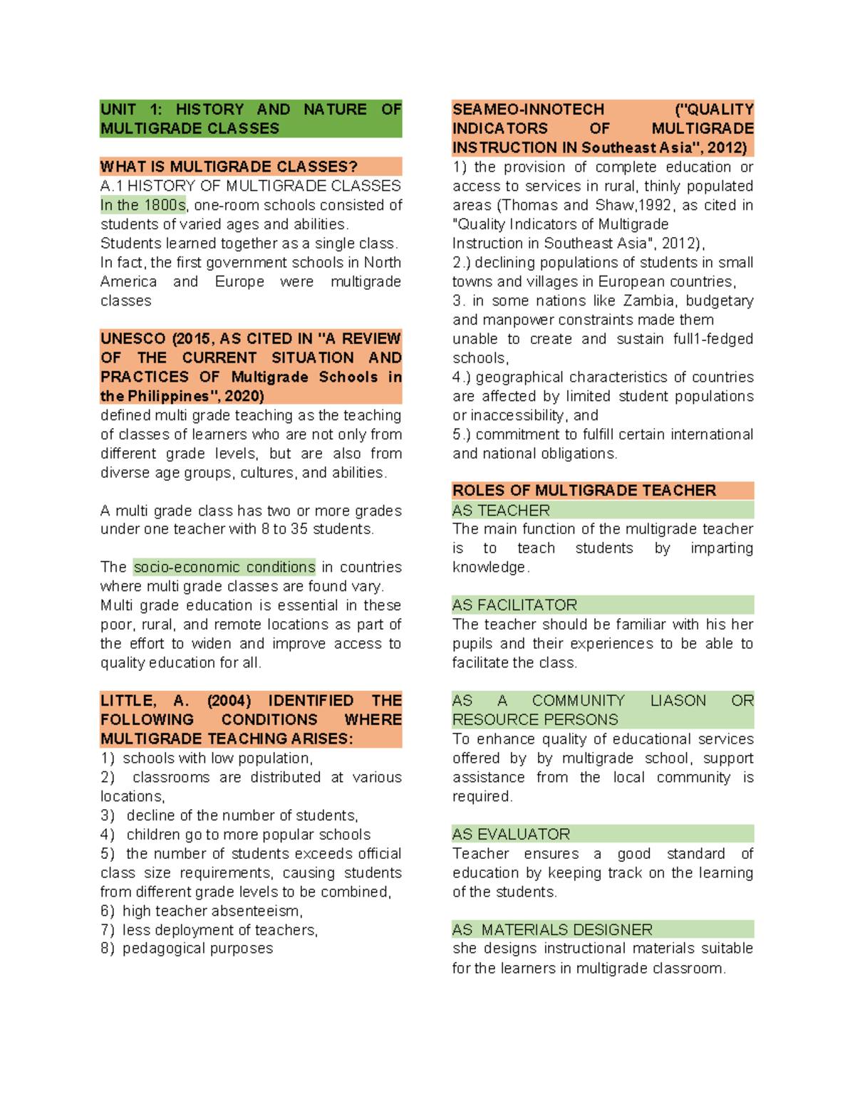 Reviewer MG UNIT 1 - UNIT 1: HISTORY AND NATURE OF MULTIGRADE CLASSES ...