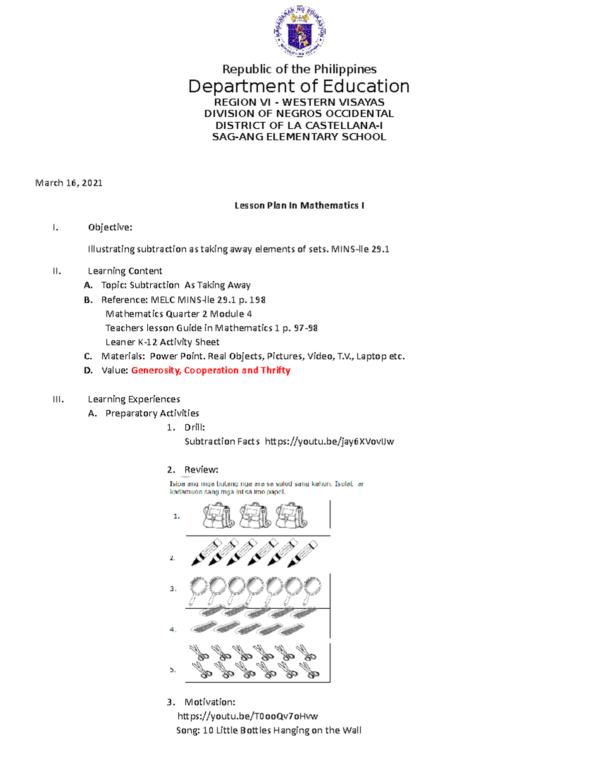Lesson Plan In Mathematics I - Republic of the Philippines Department ...