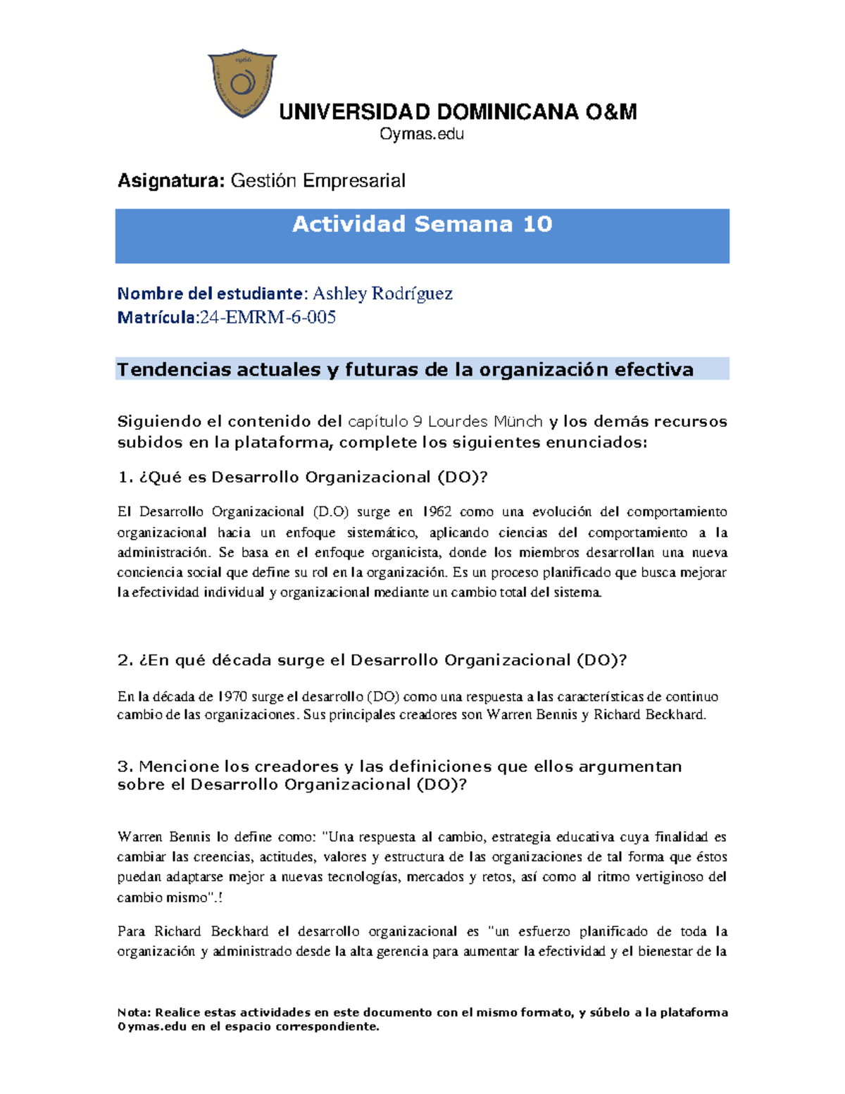 Actividad Semana 10 Gestión Empresarial - Oymas Asignatura: Gestión ...
