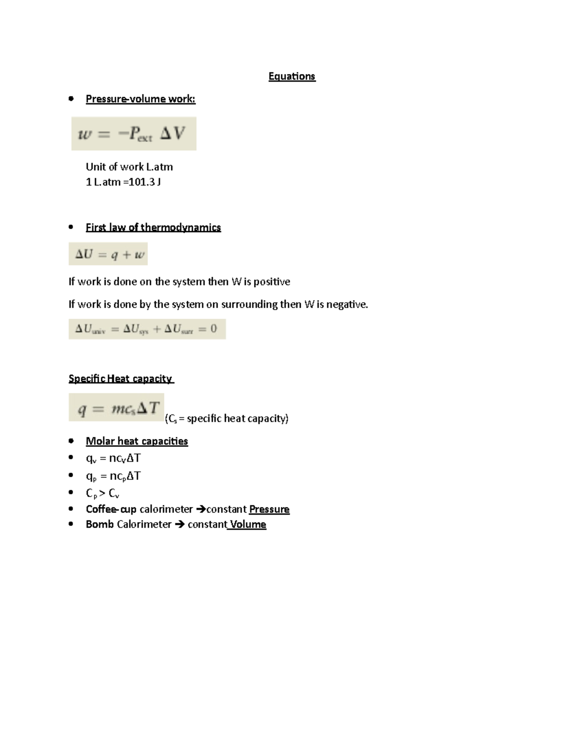 Thermodynamics Equations - Equaions Pressure-volume work: Unit of work ...