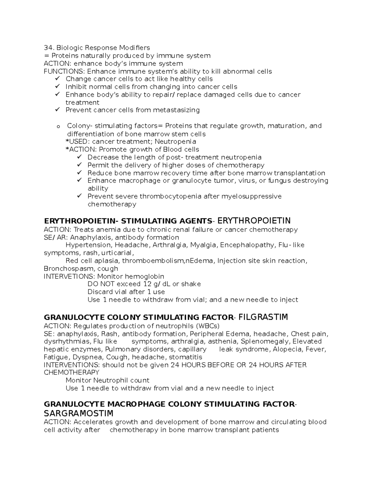 Modifiers Test 4 - Biologic Response Modifiers = Proteins naturally ...
