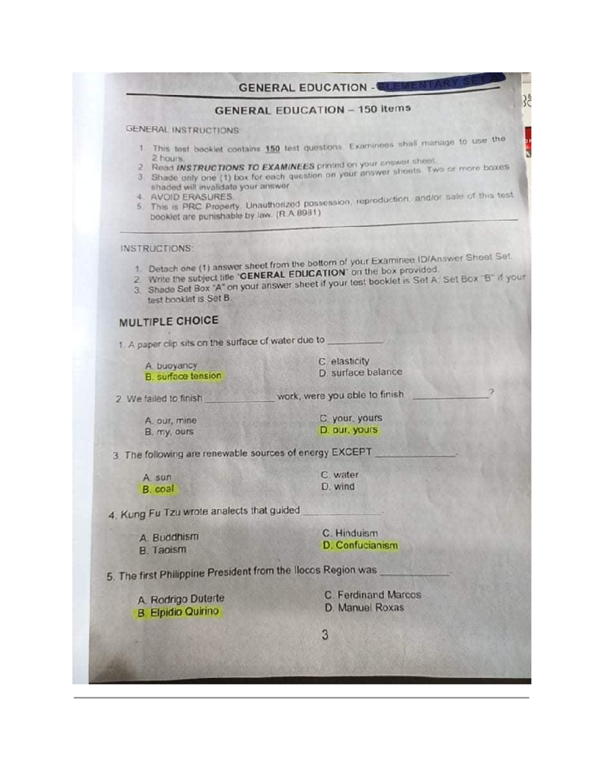 G 1-5 - quiz let - ME GENERAL EDUCATION - GENERAL EDUCATION - 150 items ...