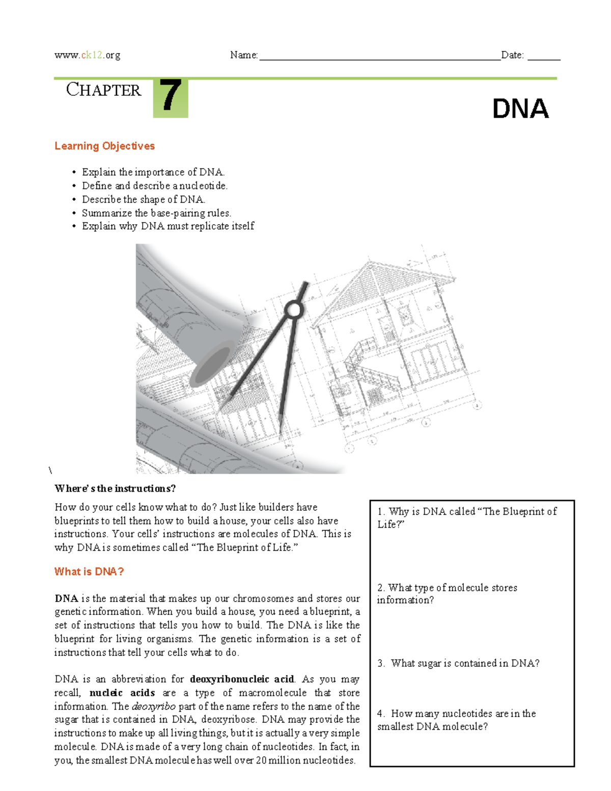 CK12 - DNA The Genetic Material - CHAPTER DNA 7 ck12 - Studocu