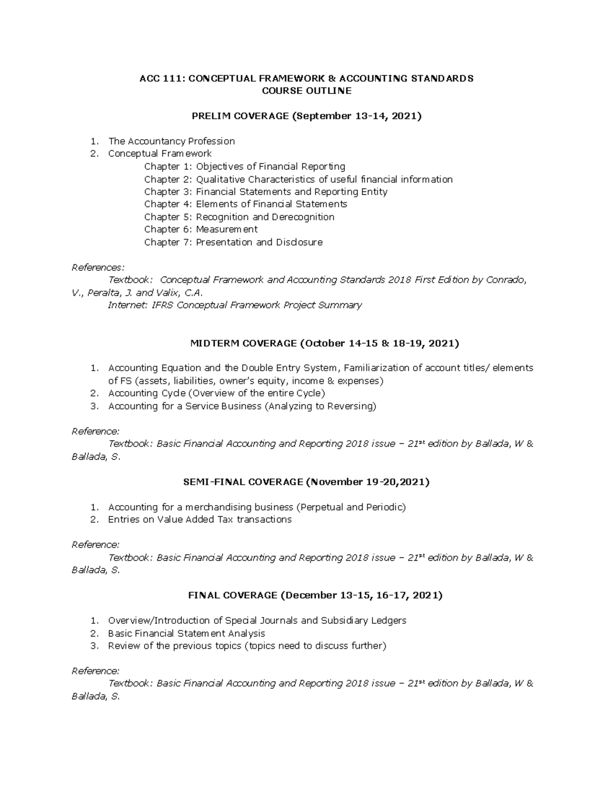 ACC 111 Course Outline(2) (4) - ACC 111: CONCEPTUAL FRAMEWORK ...