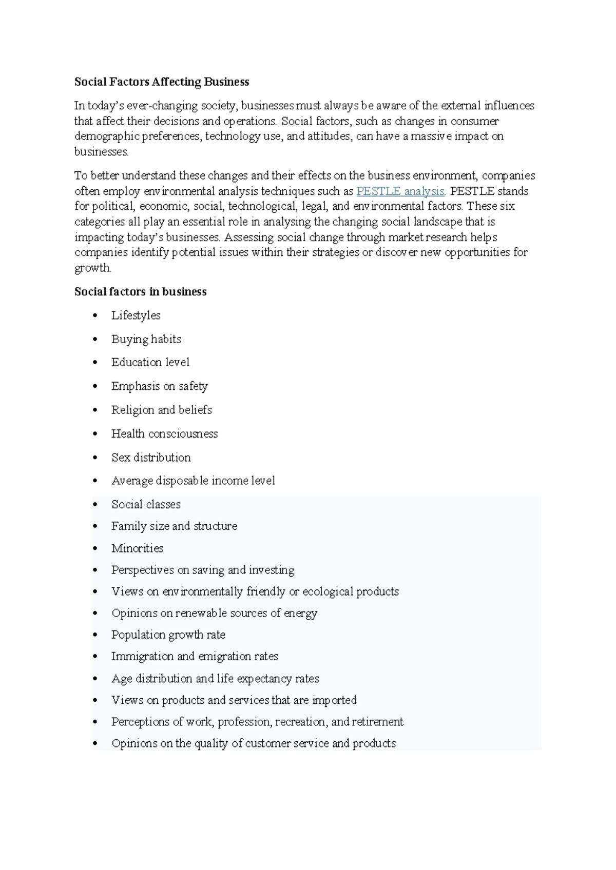 Social Factors Affecting Business - Social factors, such as changes in ...