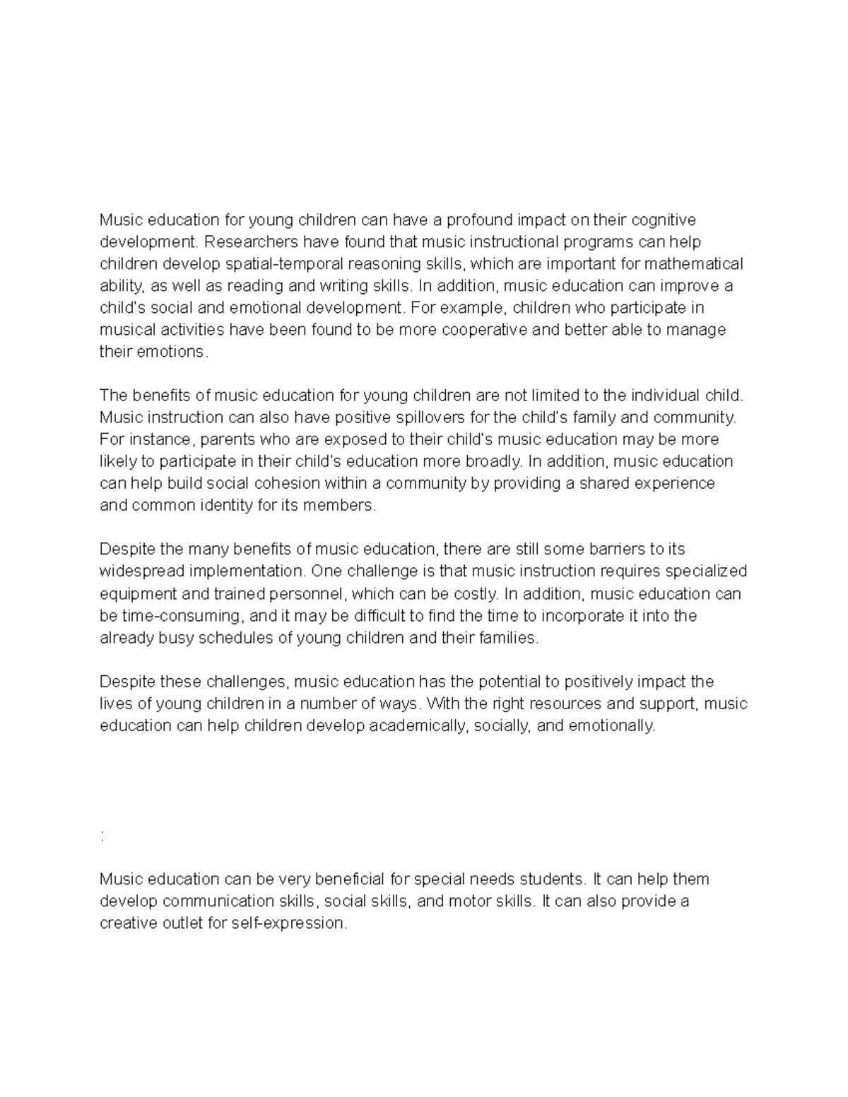 Music education course outline - Music education for young children can ...