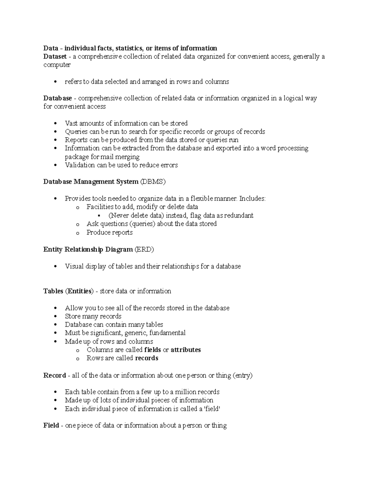 Project Management Notes - Data - individual facts, statistics, or ...