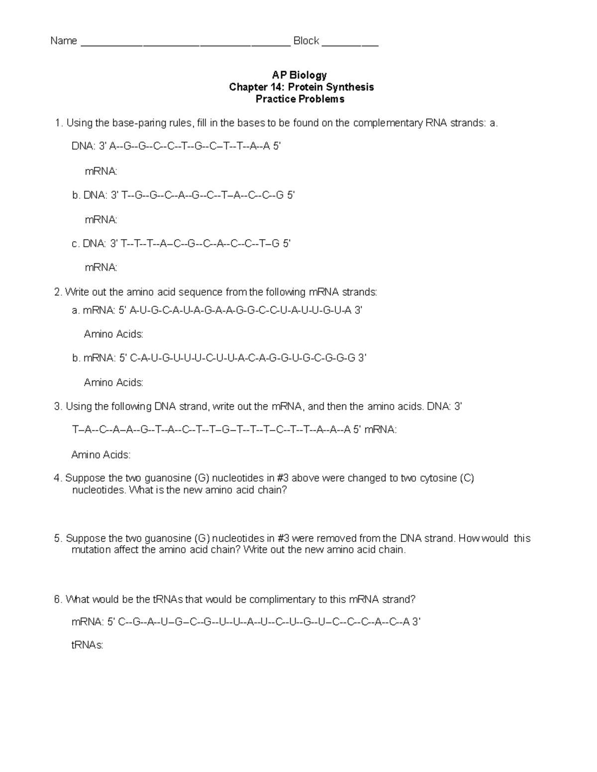 Ch. 14 Practice Problems a - Name ...