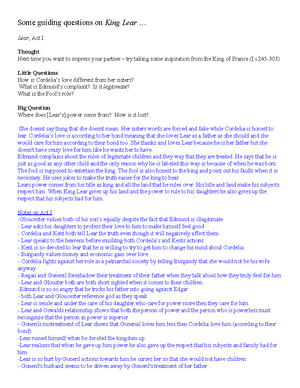 King Lear summaries - King Lear - Notes on Act I Lear mainly gets his ...