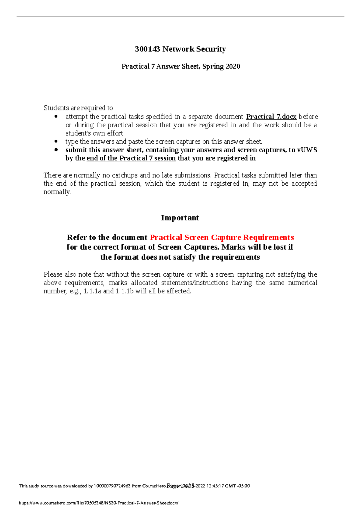 NS20 Practical 7 Answer Sheet - 300143 Network Security Practical 7 Answer Sheet, Spring 2020 ...