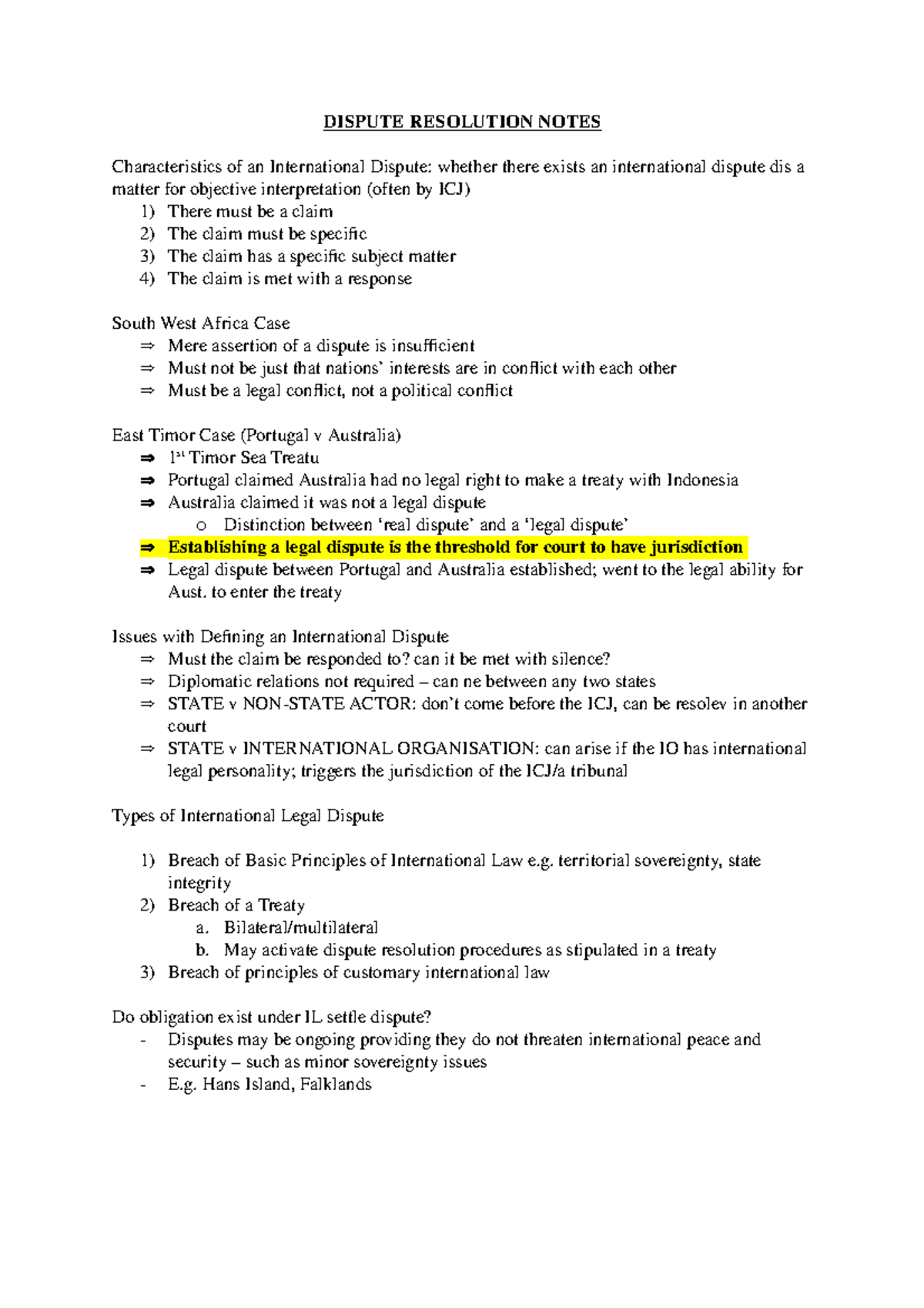 Dispute Resolution Notes - DISPUTE RESOLUTION NOTES Characteristics of ...