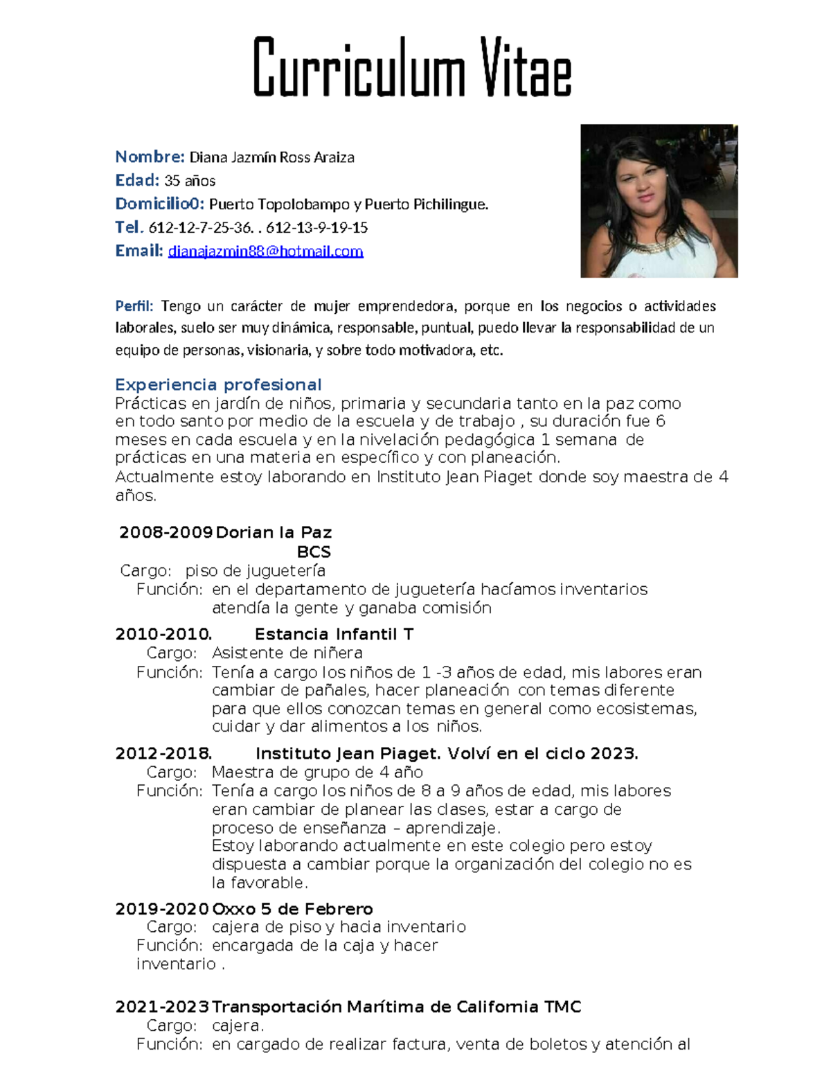 Actualizado curriculum diana Araiza - Nombre: Diana Jazmín Ross Araiza ...