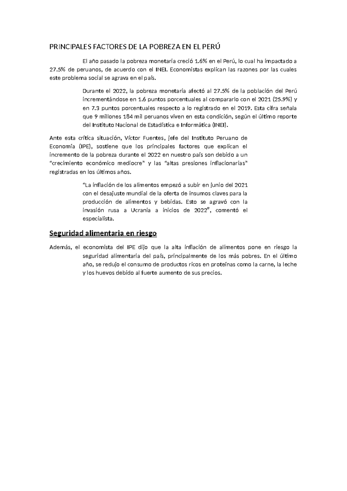 Factores de la Pobreza en el Perú - PRINCIPALES FACTORES DE LA POBREZA ...