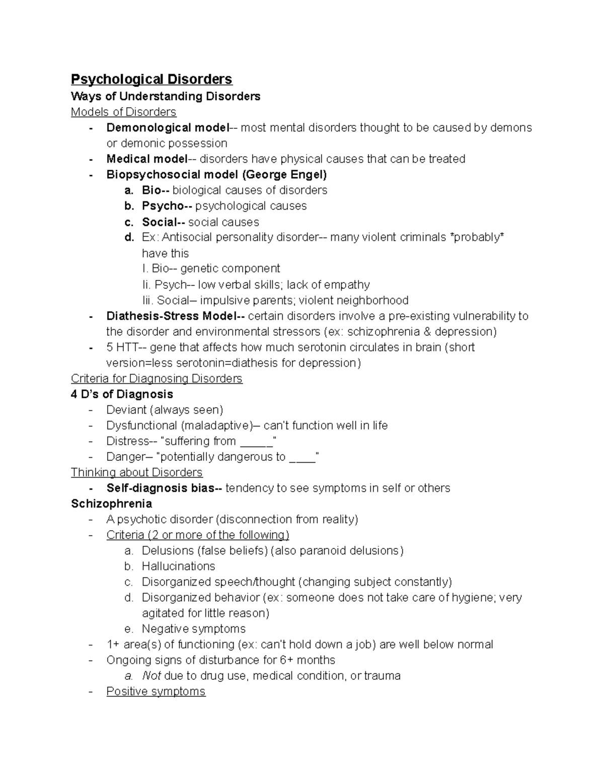 4-8 Psychological Disorders Notes - Psychological Disorders Ways of ...