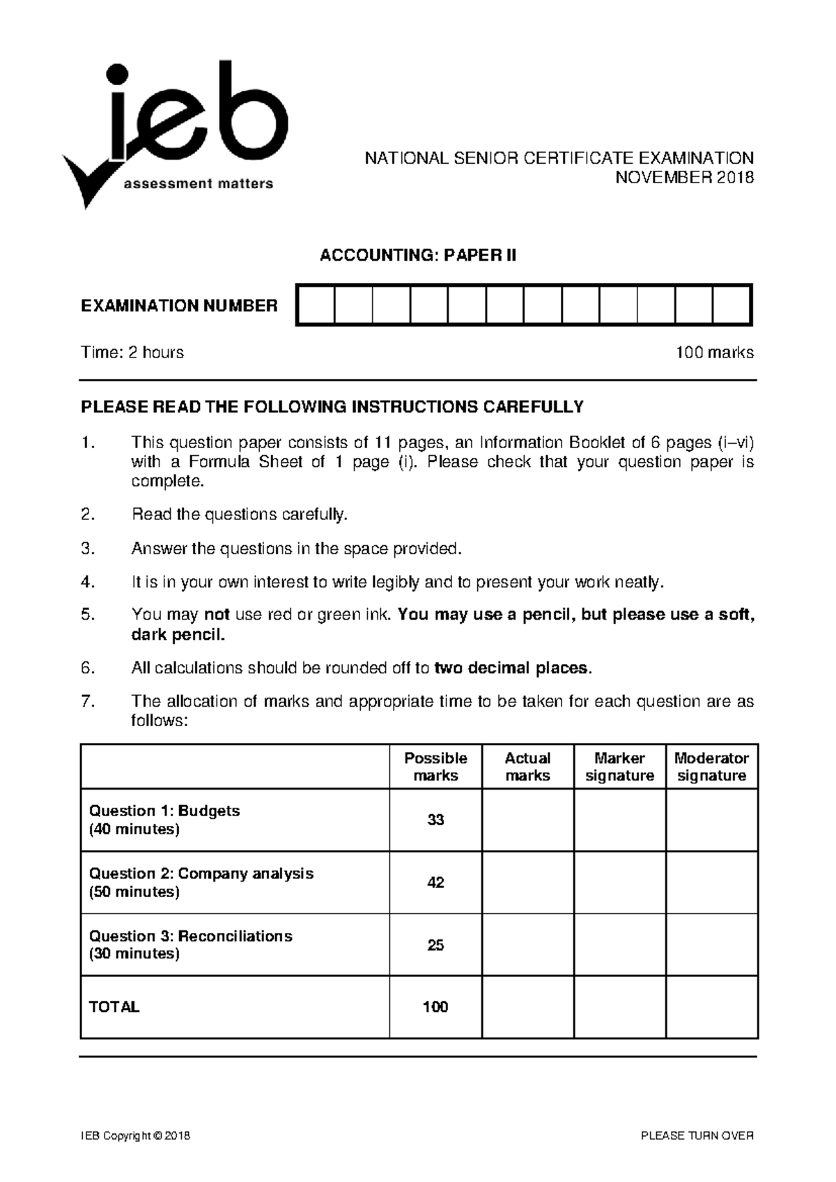 Accounting ieb nsc grade 12 past exam papers 2018 p2 question paper ...