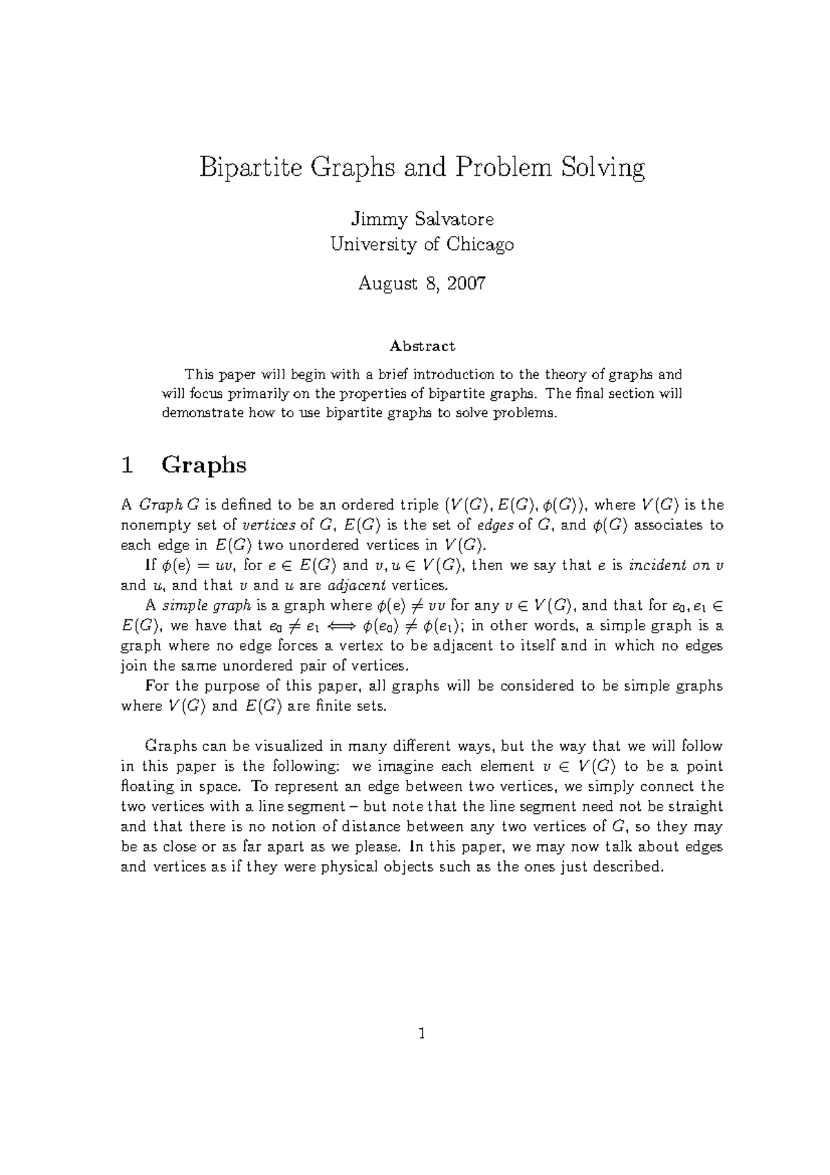 Biparte Graph And Problem Solving Bipartite Graphs And Problem Solving Jimmy Salvatore