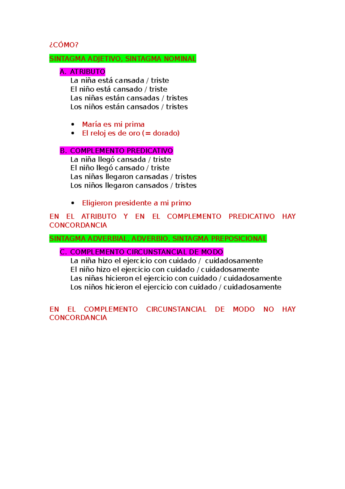 Atributo, Predicativo Y CC MODO - ¿CÓMO? SINTAGMA ADJETIVO, SINTAGMA ...