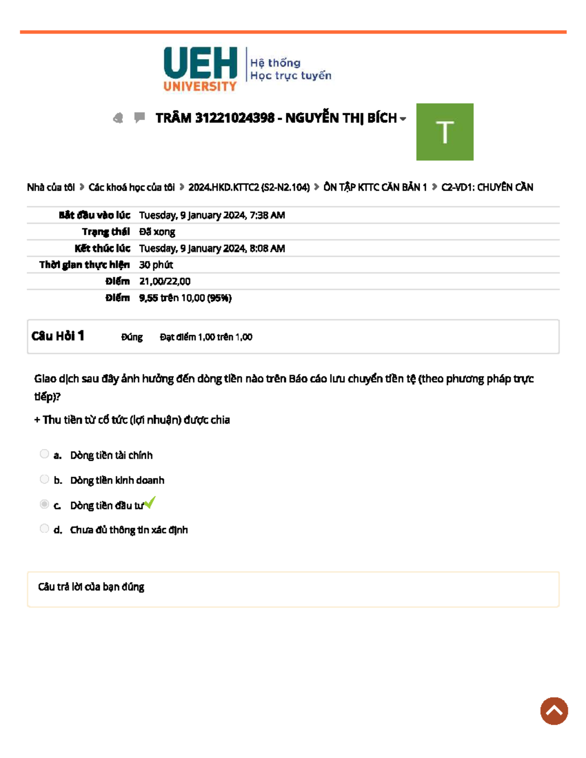 KTTC-1-VD1 - MMMMMMM - UEH Hê thông Hoc truc tuyen UNIVERSITY TRÂM 31221024398 NGUYÊN THI BÍCH T ...