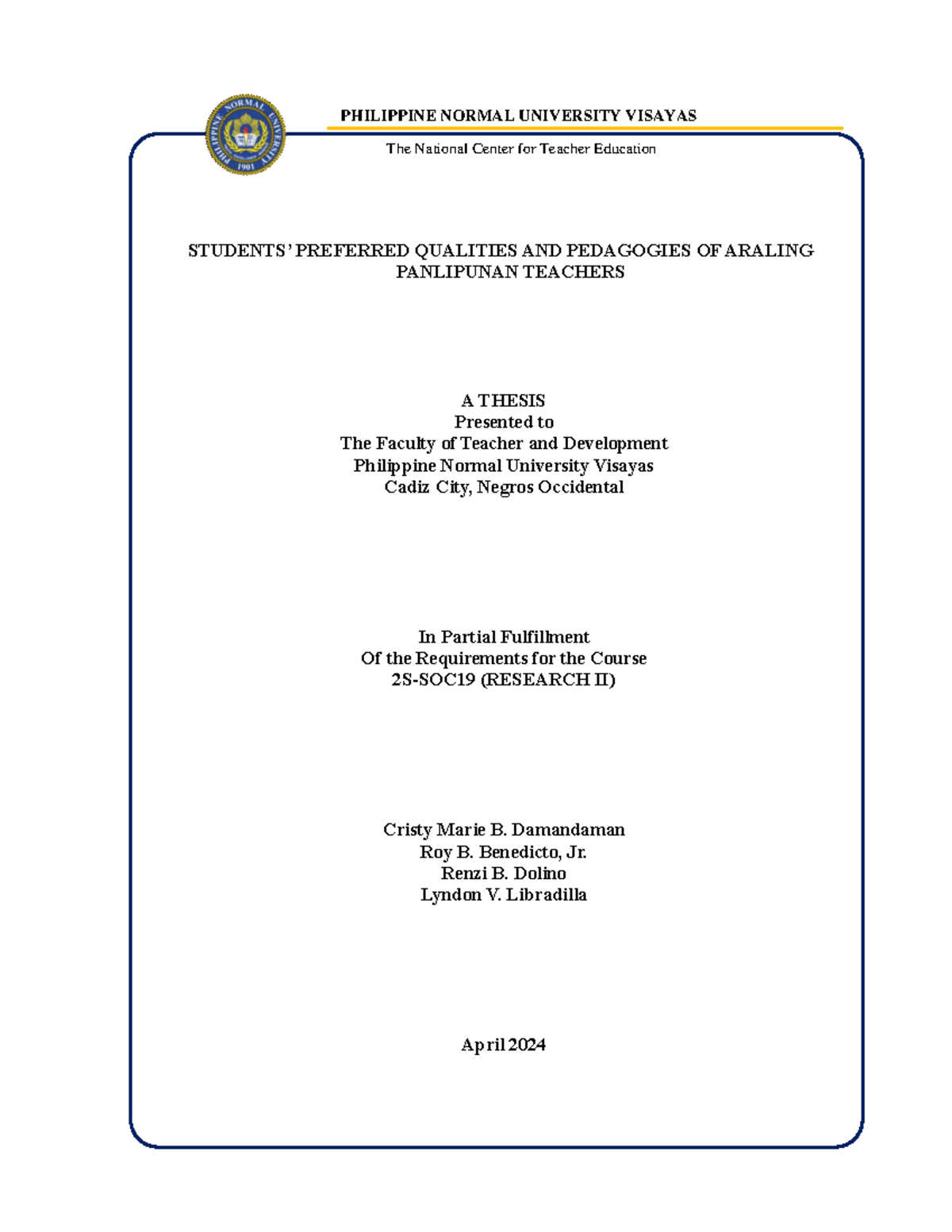 Final- Manuscript-DBDL - PHILIPPINE NORMAL UNIVERSITY VISAYAS The ...
