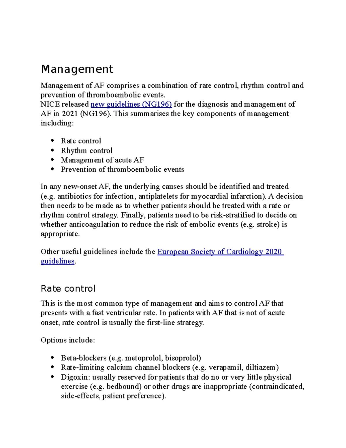 Management of AF - Lecture notes 1 - Management Management of AF ...
