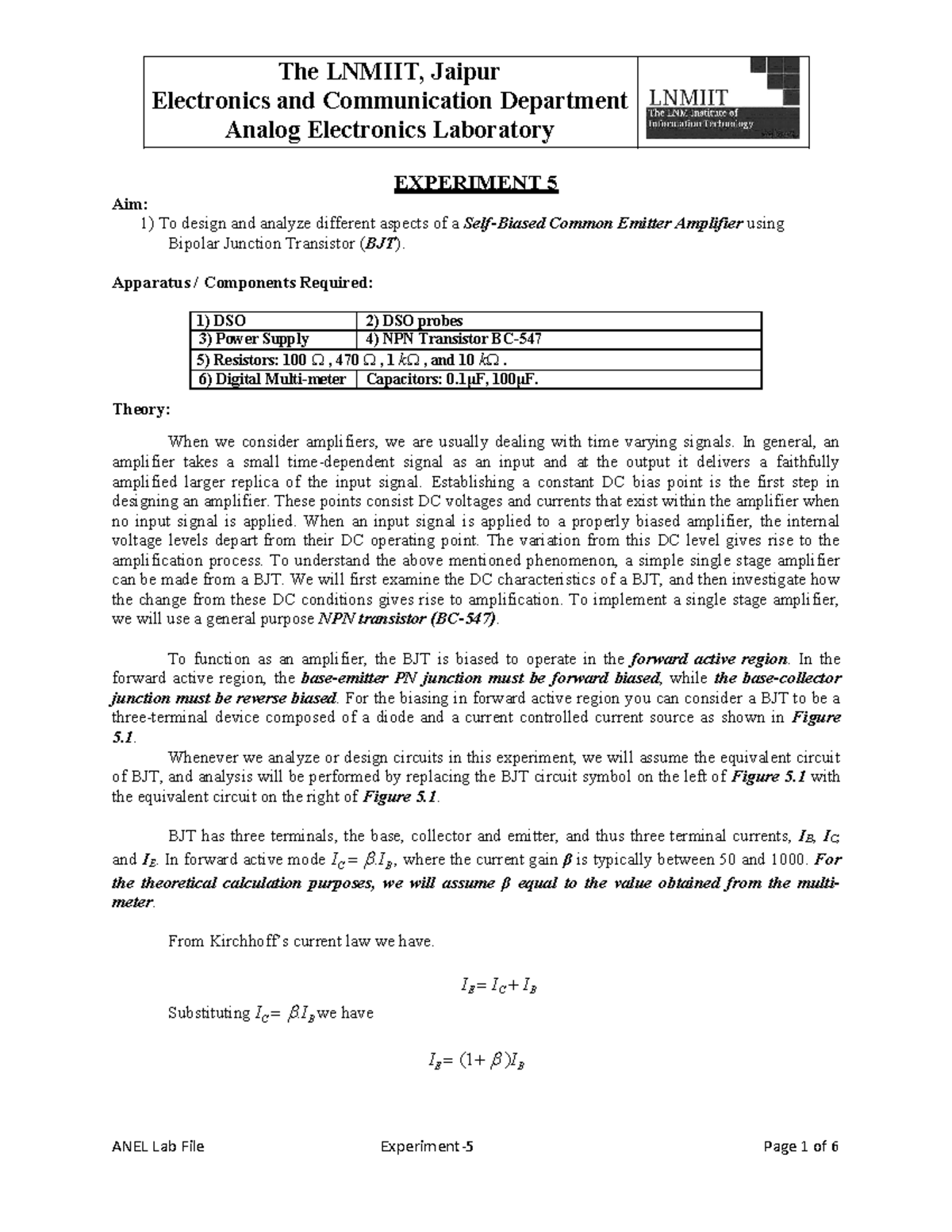 BE ANEL Lab Manual even-4 - Electronics and Communication Department ...